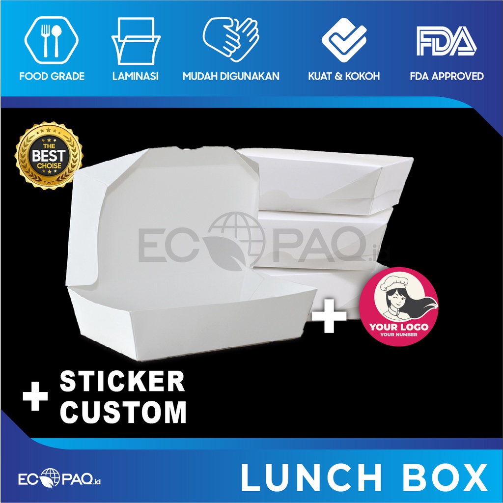 Jual Paket Combo LUNCH BOX PAPER + Stiker Logo Custom (50 Set) | Shopee ...