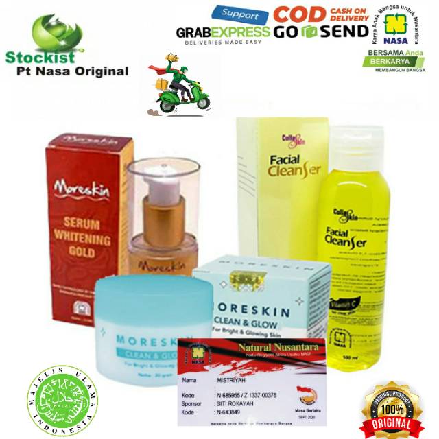Jual PAKET GLOWING NASA Moreskin Clean and Glow Serum Whitening Gold ...