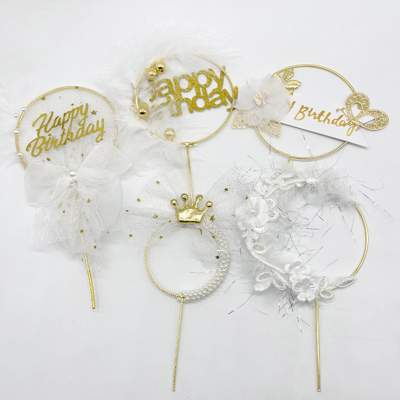 Jual NEW!! Cake topper dekorasi kue bulu mutiara besi tempa kue selamat ...