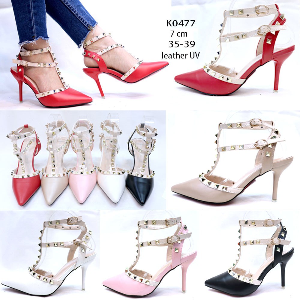Jual Sepatu sandal heels pantofel merah pink putih hitam YK0477 ...