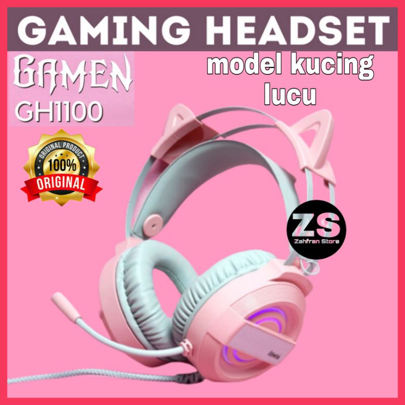 Jual HEADSET GAMING TELINGA KUCING KELINCI RGB LED GAMEN GH 1100 ...