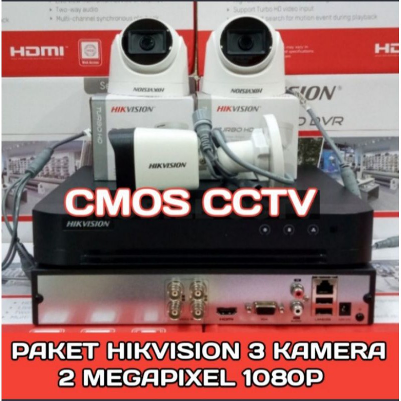Jual PAKET CCTV HIKVISION 2MP 4 CHANNEL 3 CAMERA HD TURBO 1080P KOMPLIT ...
