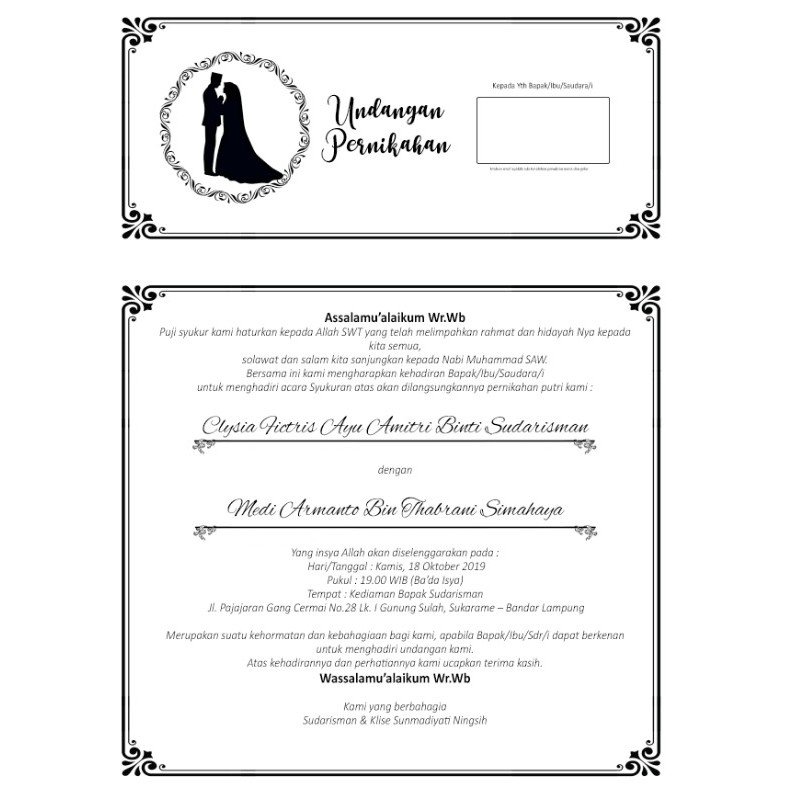 Jual Undangan Hitam Putih - Nikah, Tasyakuran, Khitan, yasinan dll ...