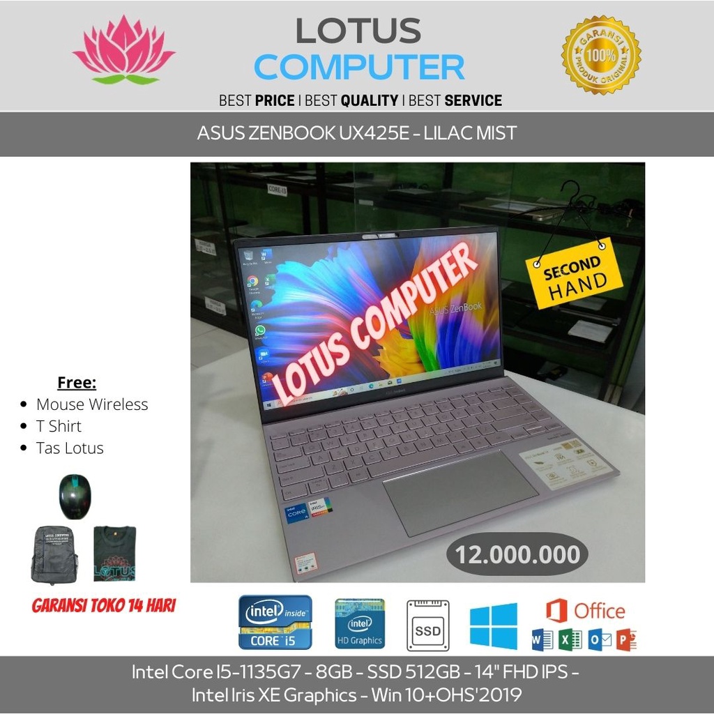 Jual ASUS ZENBOOK UX425E/I5-1135G7/8GB/512GB/14"FHD IPS/Win 10/Lilac ...