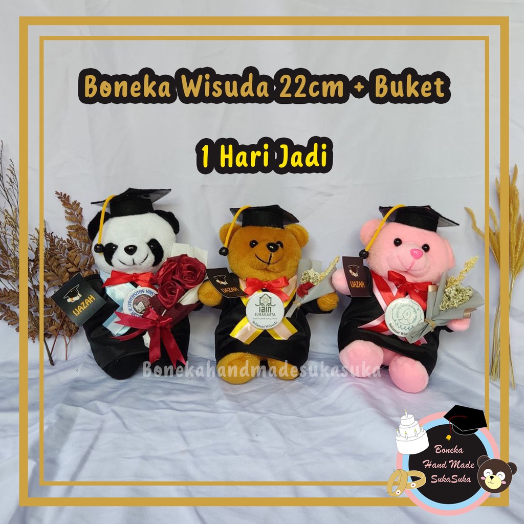 Jual Boneka Wisuda 22 Cm Custom Nama Logo Sekolah Free Buket Bunga Free ...