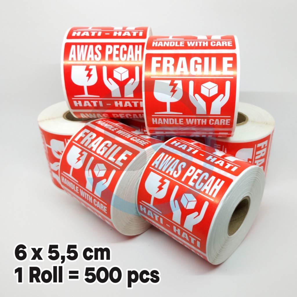 Jual Stiker Label Awas Pecah Fragile 6 x 5,5 cm (1 roll / 500 pcs ...