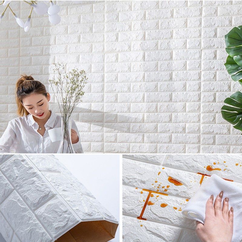 Jual WALLPAPER DINDING 3D MODEL BATA PUTIH 70 x 77 CM BRICK FOAM 3MM | Shopee Indonesia