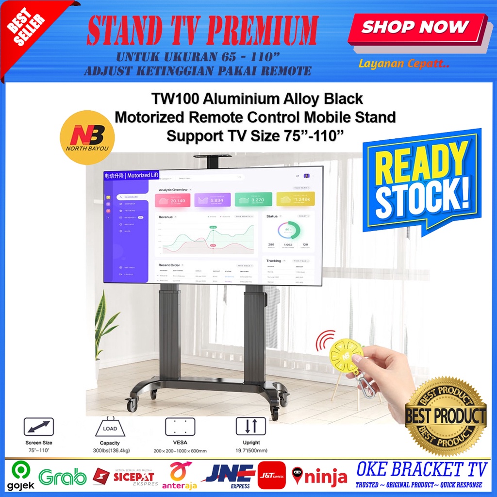 Jual STANDING TV NB TW-100 MOTORIZED SIZE 60 - 100 INCH | Shopee Indonesia