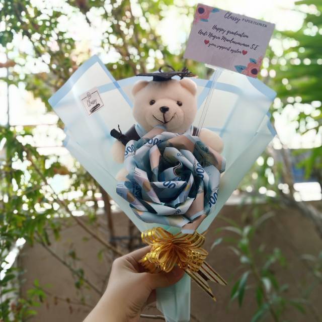 Jual Medium Money Roses Bouquet + Boneka Wisuda / Bucket Buket Bunga ...
