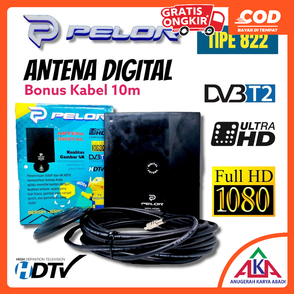 Jual Antena TV Digital PELOR 822 TV DVB T2 Indoor Outdoor Plus Kabel ...