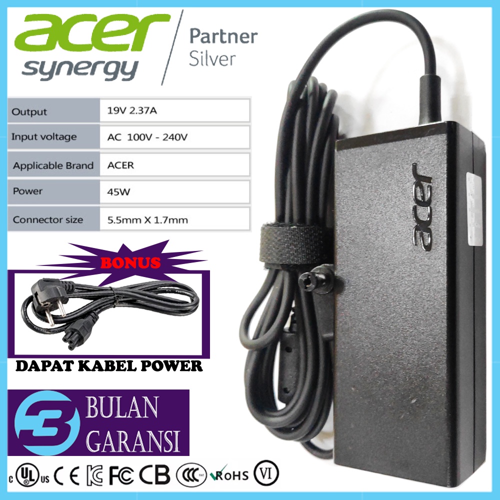 Jual Adaptor Charger ORI Laptop Acer Aspire 19V 2.37A 45W A311 A314 ...