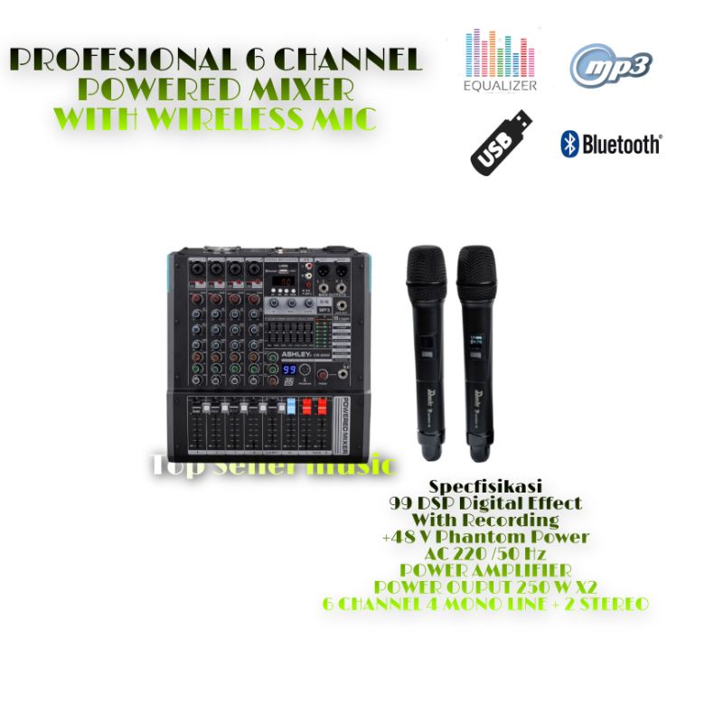 Jual POWER MIXER ASHLEY TURBO CR 6000 ORIGINAL 6CHANNEL PLUS 2MIC WIRELESS | Shopee Indonesia