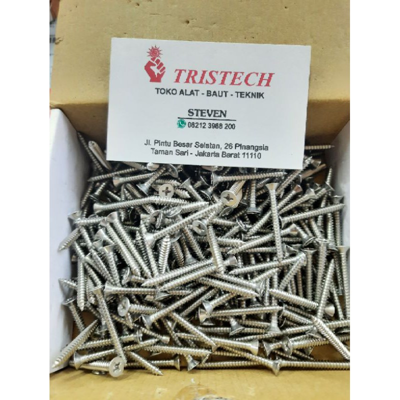 Jual sekrup stainless 8 x 1 FAB ss 8x1 tapping screw ss304 taping FH ...