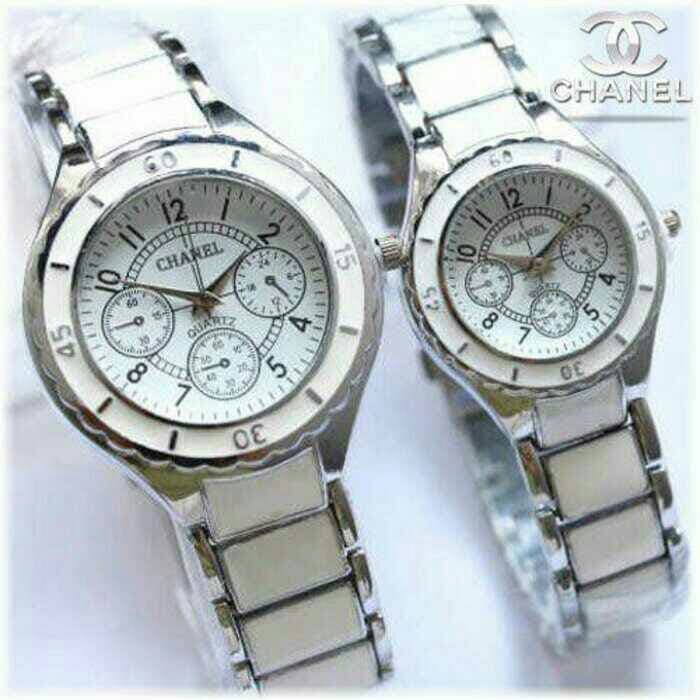 Jual FREE BOX & BATERAI JAM TANGAN COUPLE CHANEL RANTAI CHRONO OFF ...