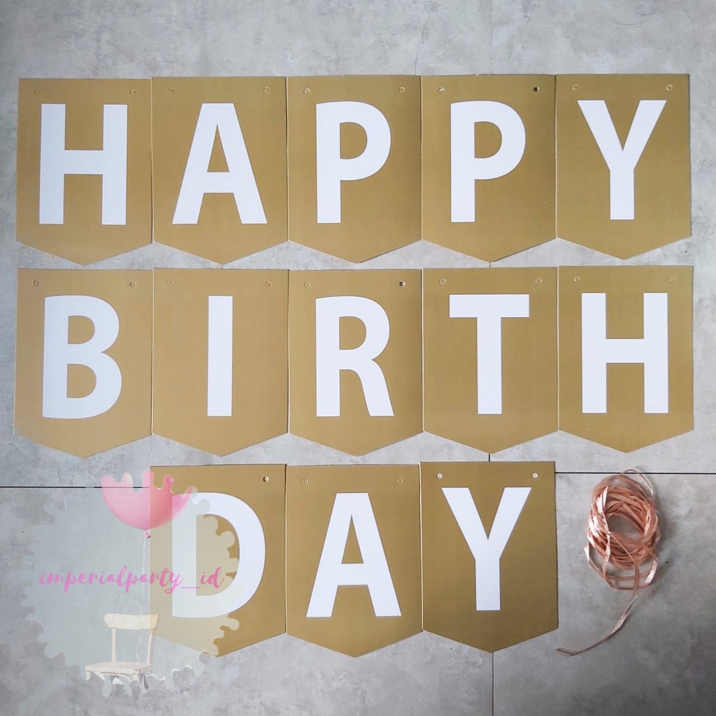 Jual Banner Bunting Flag Happy Birthday HBD Gold Putih Polos | Shopee ...