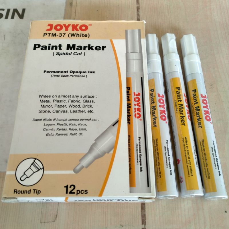 Jual SPIDOL PUTIH JOYKO SPIDOL CAT WARNA PUTIH Paint marker ROUND TIP ...