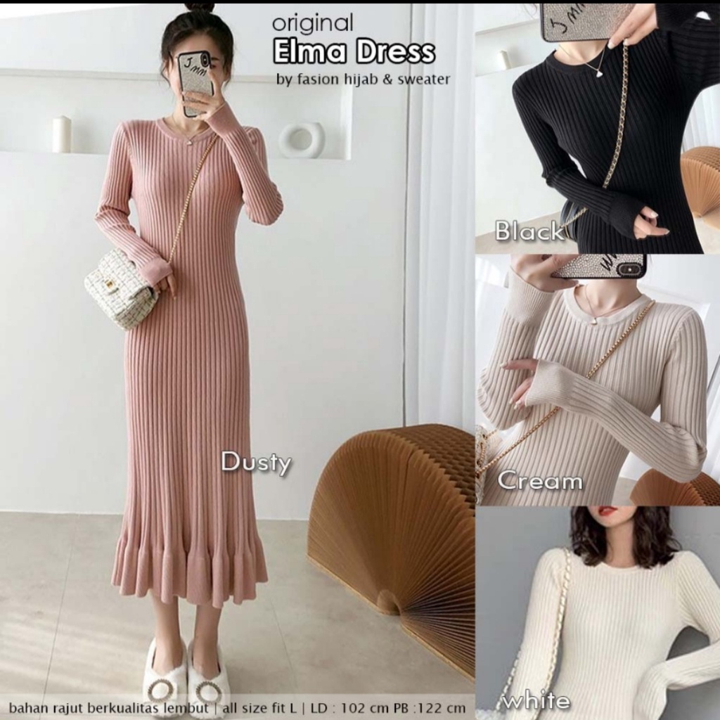 Jual Dress Rajut Elma Korean Style Panjang Dress Rajut Elegan maxi ...