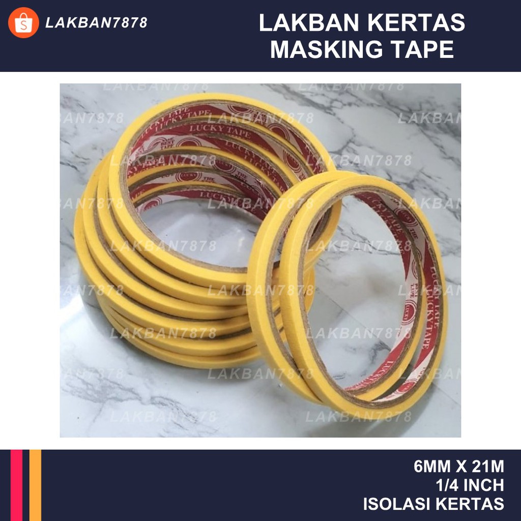 Jual Lakban Kertas Masking Tape 6mm x 21m 1/4" Inch isolasi kertas ...