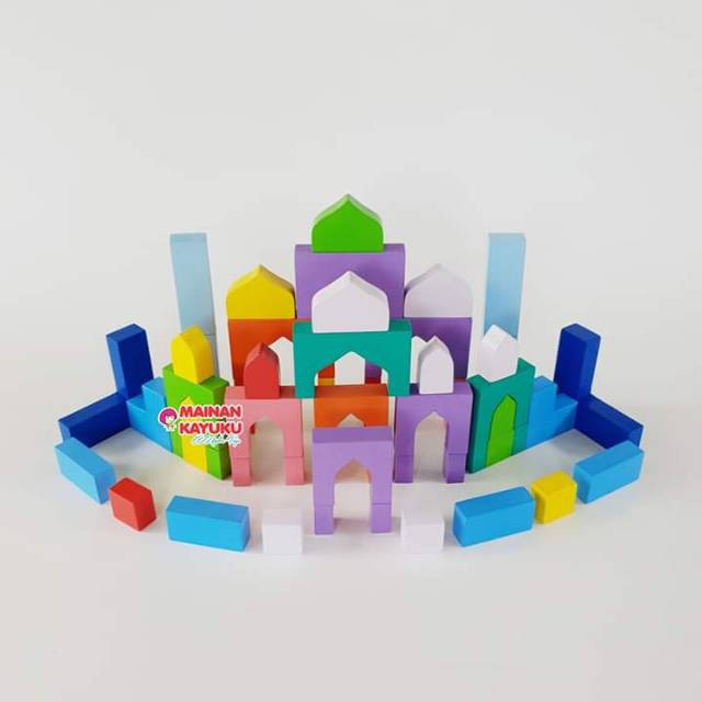 Jual City Building Block Masjid Mainan Balok Bangun Kayu Edukasi Anak ...