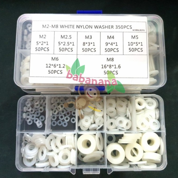 Jual 350pcs washer nylon white M2 M2.5 M3 M4 M5 M6 M8 ring cincin putih ...