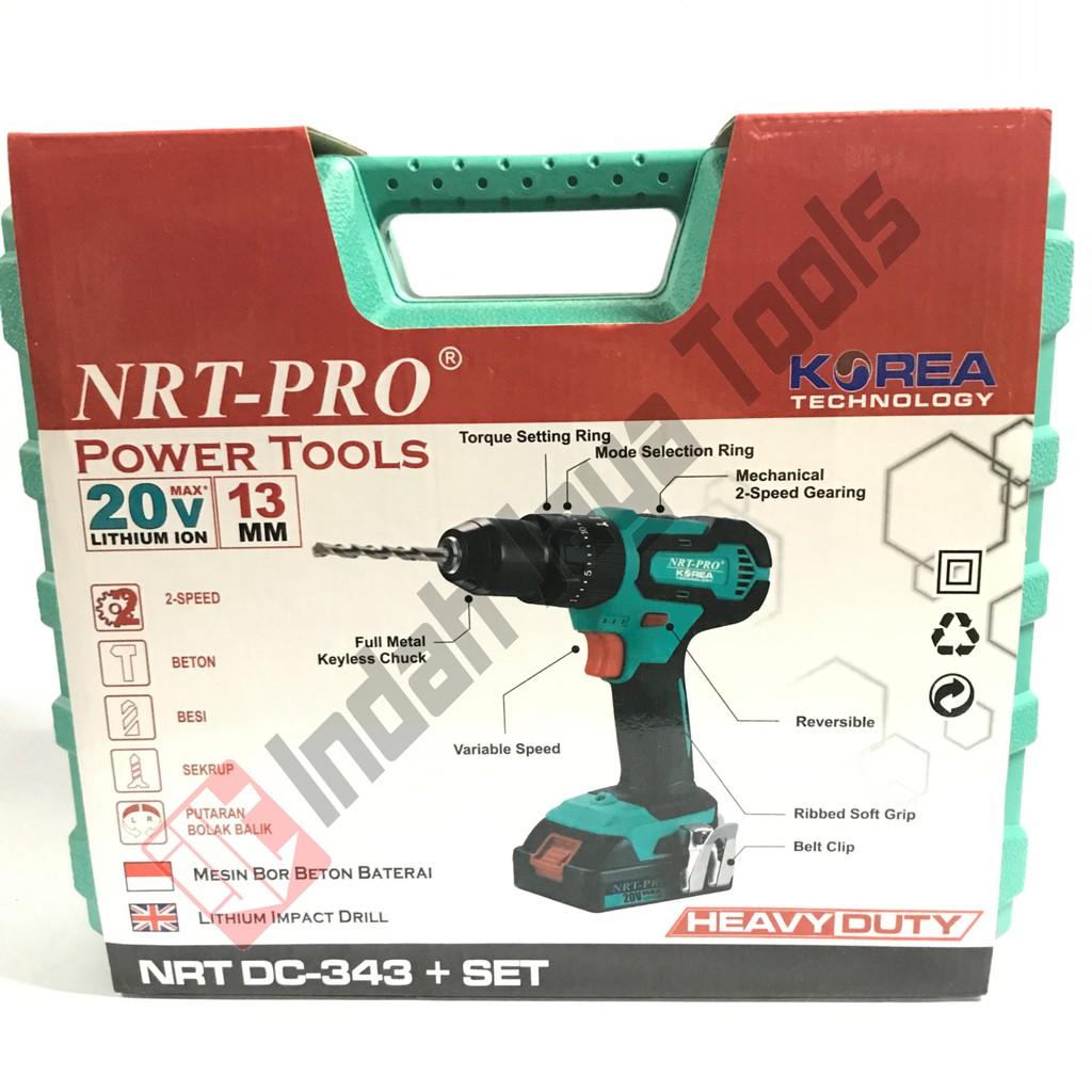 Jual NRT-PRO DC-343 Set Cordless Impact Drill 13 mm 20 V Bor Baterai ...