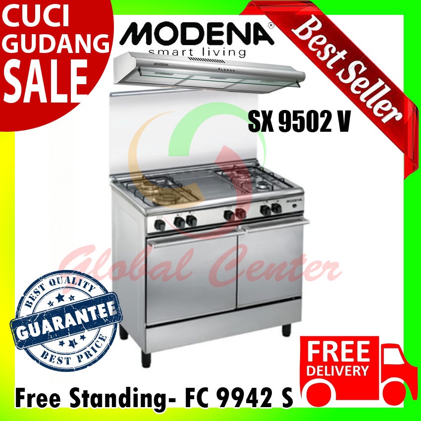 Jual PAKET KOMPOR FREESTANDING MODENA FC 9942 DAN COOKER HOOD SX 9502 V | Shopee Indonesia