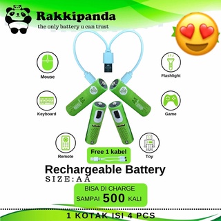 Jual BATERAI RakkiPanda Cas isi Ulang AAA Micro USB | Shopee Indonesia