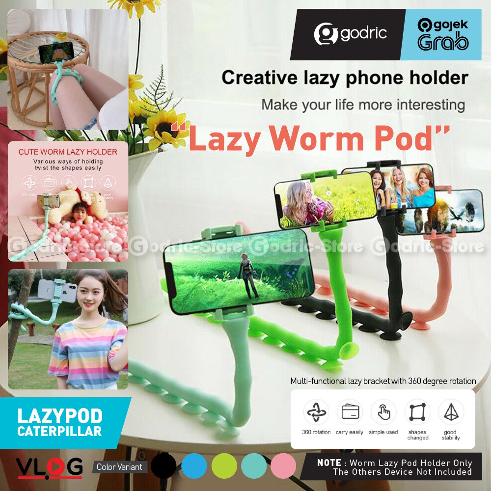Jual Worm Lazypod Cute Lazy Pod Holder Smartphone 360 Tongsis HP Phone ...