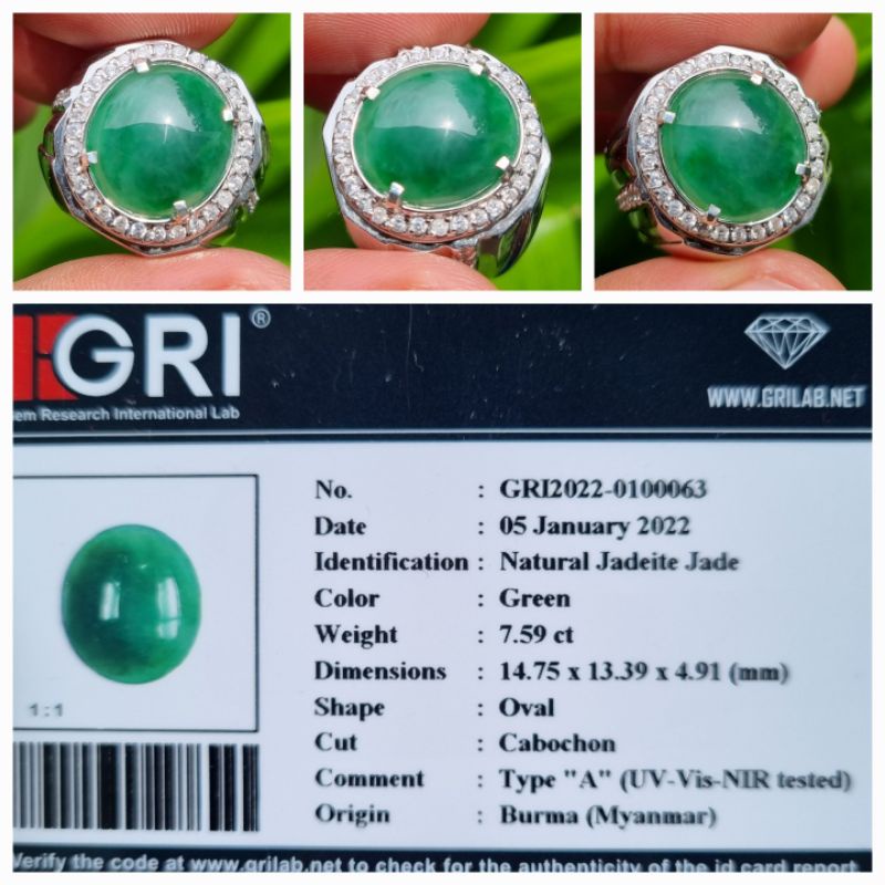 Jual Natural Top Green Giok Burma Myanmar Jadeite Jade Type A Memo 7.59 ...