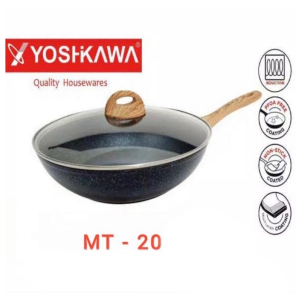 Jual MH Wok Pan Anti Lengket Yoshikawa Marble Ceramic Work tutup 20cm ...
