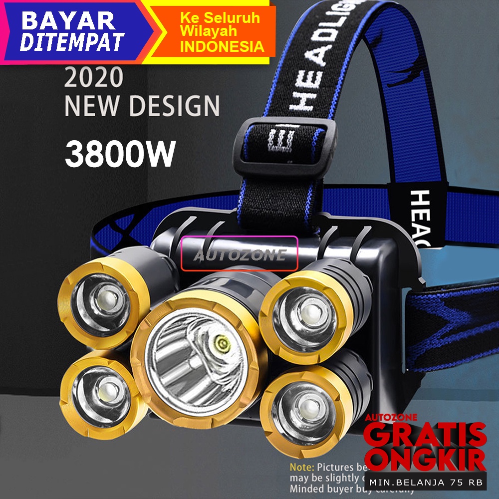 Jual Senter Kepala LED Headlight High Power 3800W Waterproof 4 Modes ...