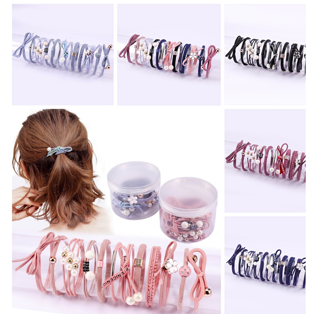 Jual Ikat Rambut Karet Simple Wanita Gaya 12 in 1 Aksesoris Rambut ...