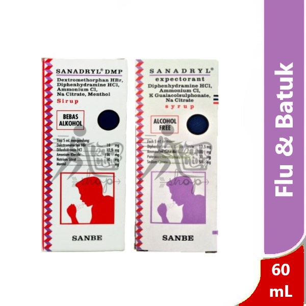 Jual Sanadryl & Sanadryl DMP Sirup 60 mL - obat flu batuk alergi ...
