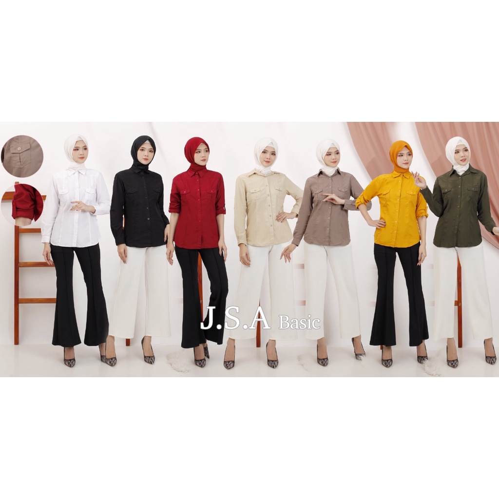 Jual Baju Kemeja Kerja Wanita Polos Hem Lengan Panjang Tangan Skoder ...