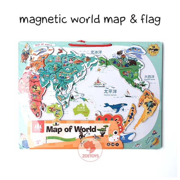 Jual Zoetoys Magnetic World Map & Flag | Puzzle Magnet Atlas Mainan ...