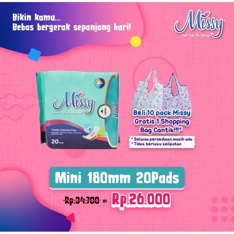 Jual Pembalut Missy Mini (Non Wing 180mm isi 20 pads) | Shopee Indonesia