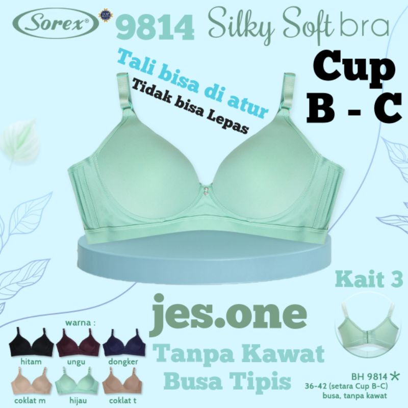 Jual SOREX 9814 Bra BH Tanpa Kawat Busa Tipis Kait 3 Cup B - C Silky Soft sz 36 - 42 | Shopee ...