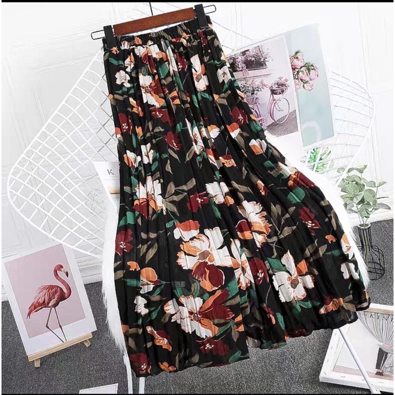 Jual Rok Plisket Prisket / Rok Import / Rok Bunga / Maxi Skirt Motif ...