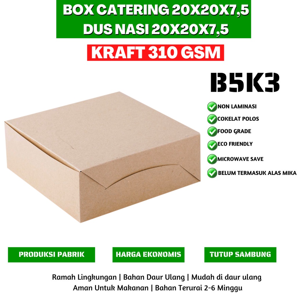 Jual Box Nasi 20x20 Box Catering Dus Nasi Dus 20x20 (B5K3-20X20X7.5 Cm ...