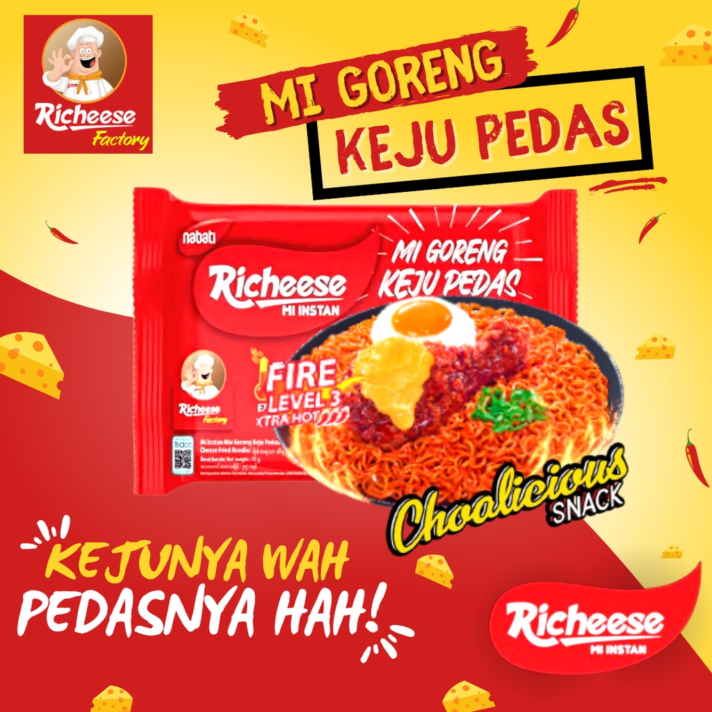 Jual RICHEESE Mie Instan Mie Goreng Keju Pedas Level 3 @75 gram ...