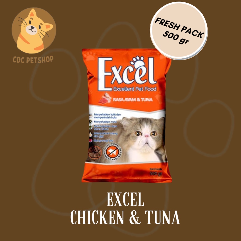 Jual makanan kucing kering excel 500gr rasa chicken&tuna | Shopee Indonesia