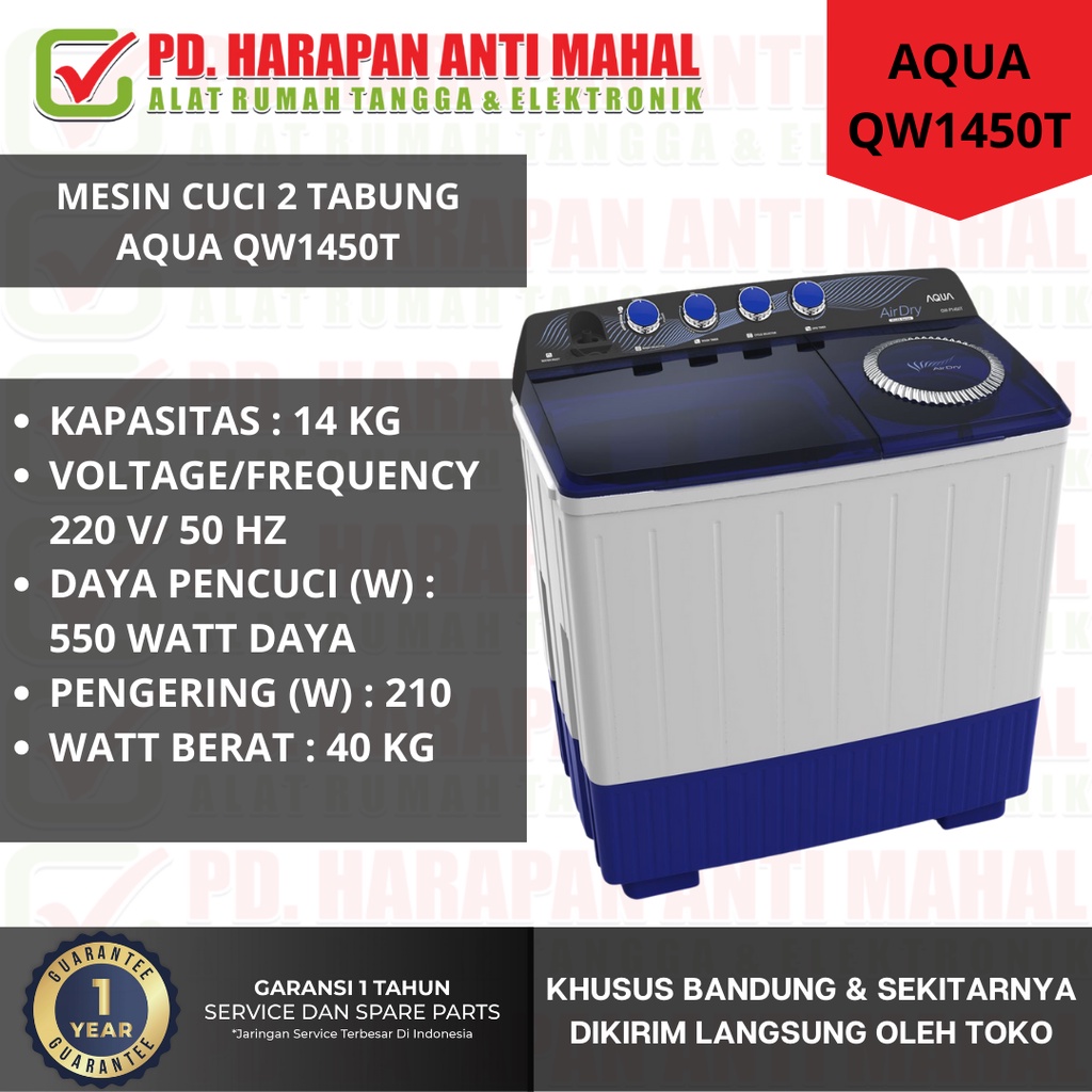 Jual MESIN CUCI DUA TABUNG AQUA QW1450T/ MESIN CUCI 2 TABUNG AQUA ...