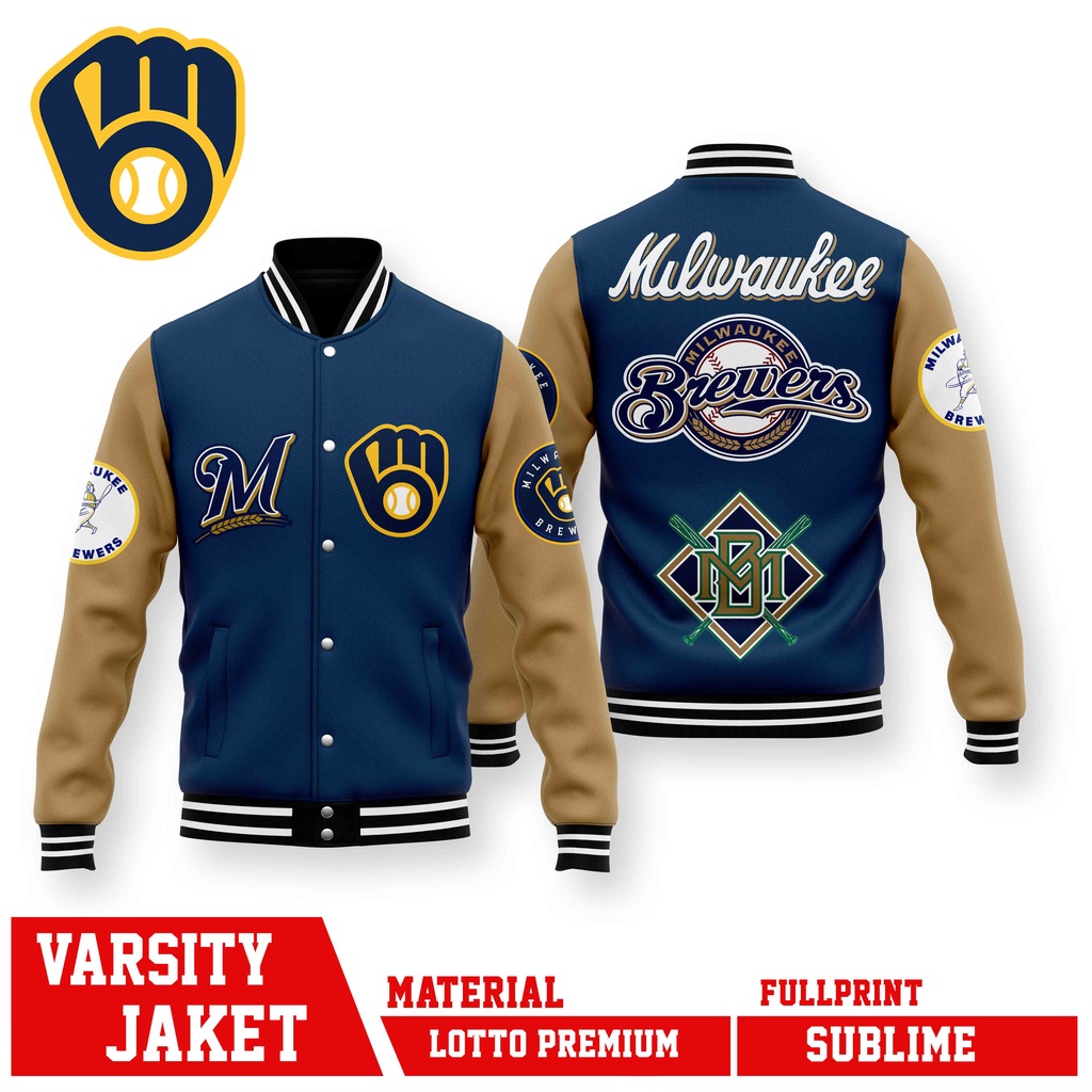 Jual NEW VARSITY JAKET TEAM BASEBALL MLB SERIES Milwaukee Bucks ...