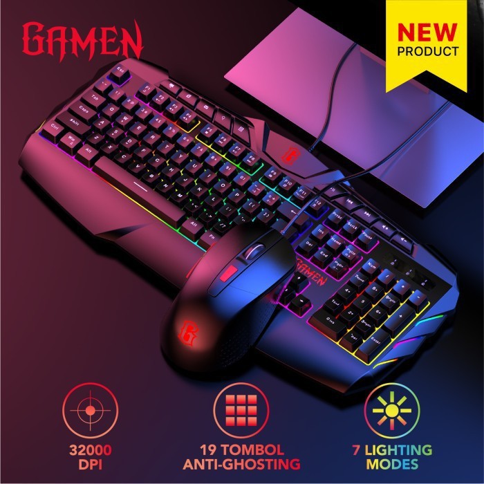 Jual KEYBOARD & MOUSE COMBO GAMING WIRED GAMEN STATION LED light ...