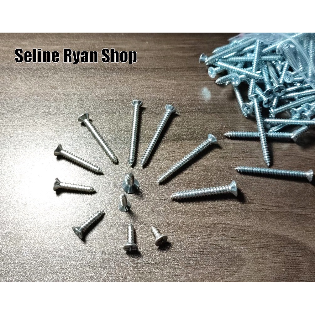 Jual 100 PCS Sekrup Kayu Sekrup Papan Kepala Plus Rata JF Putih Full ...