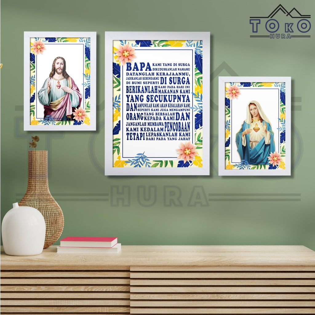 Jual Poster Bingkai Doa Bapa Kami Maria dan Yesus Katolik | Shopee ...