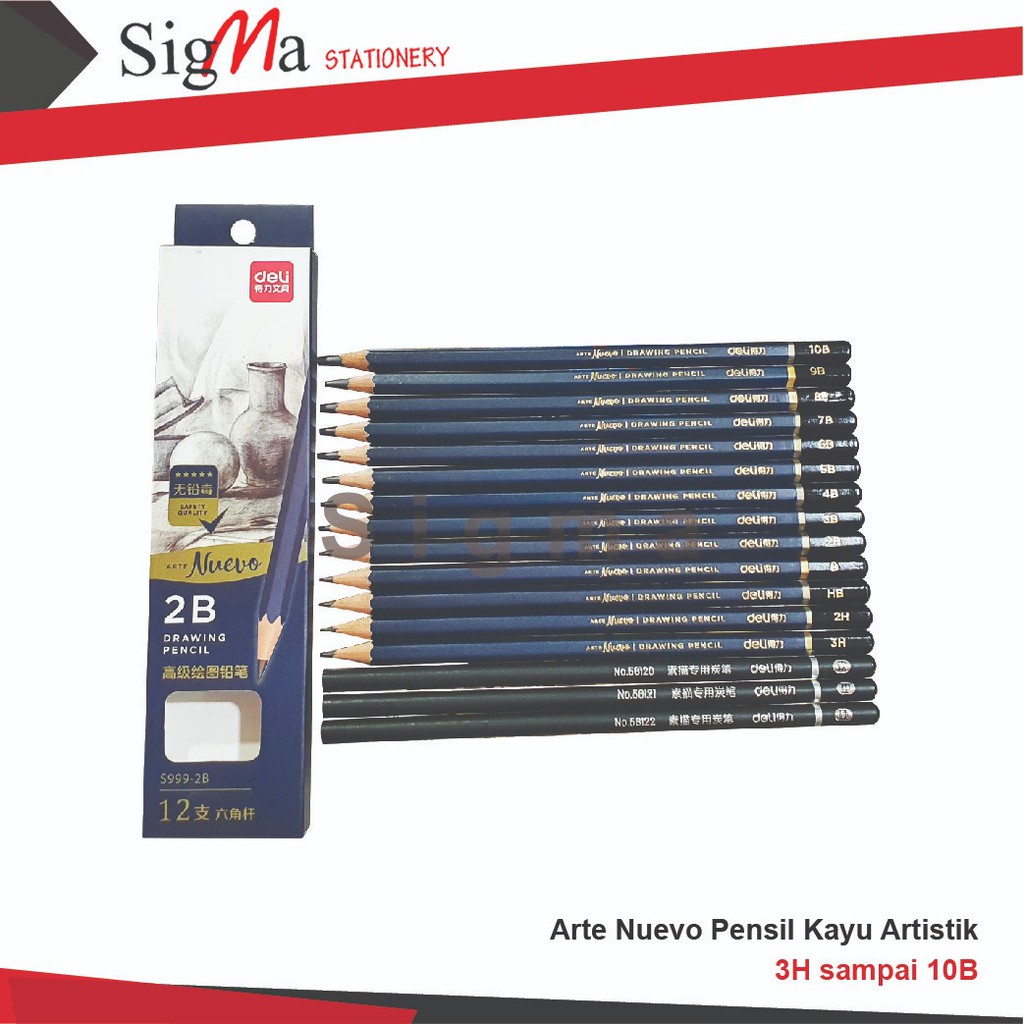 Jual pensil deli / pensil sketsa H / 2H / H / HB / B / 2B / 3B / 4B ...