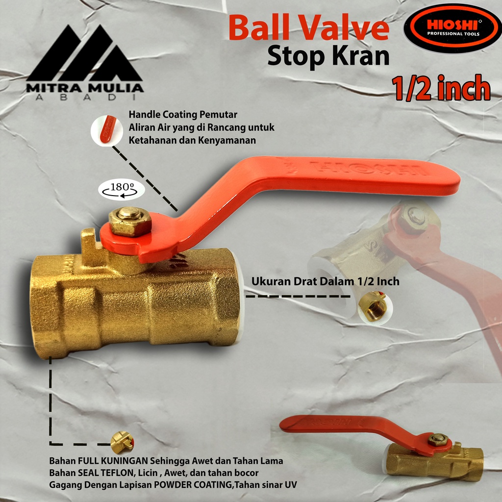 Jual Stop Kran Kuningan 1/2" HIOSHI l Ball Valve Keran 1/2 Inci Inch | Shopee Indonesia