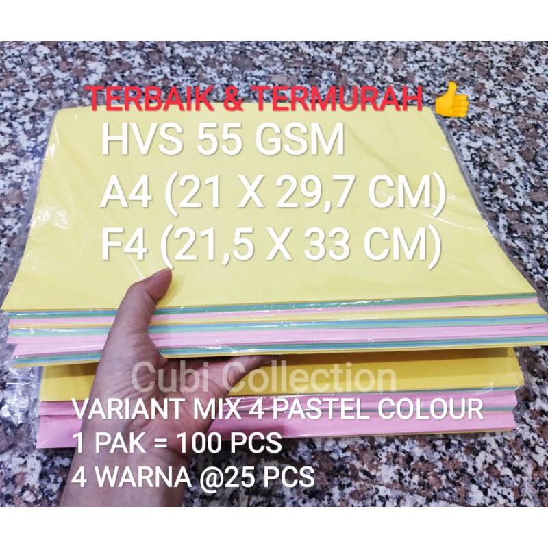 Jual KERTAS HVS 55 GSM MIX 4 WARNA PASTEL A4 (21 X 29,7 CM) & F4 (21,5 ...