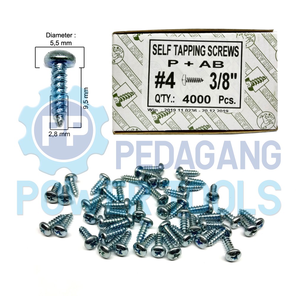 Jual MOON LION PH 4 x 3/8 SEKRUP BAUT TAPPING SKRUP KAYU 1 PAK 4.000 PCS | Shopee Indonesia